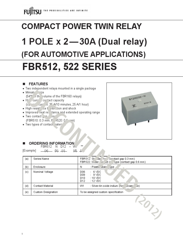 Disc Ontinued: FBR512, 522 SERIES | PDF | Inductor | Relay