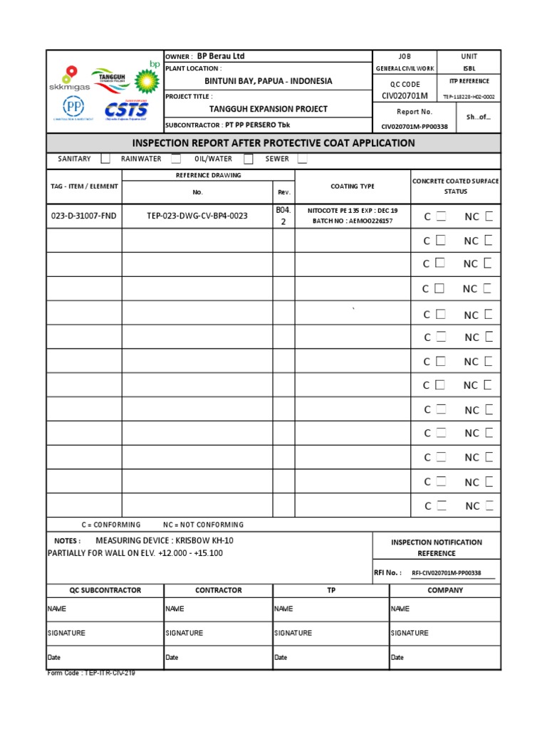 Inspection Report After Protective Coat Application: BP Berau LTD ...