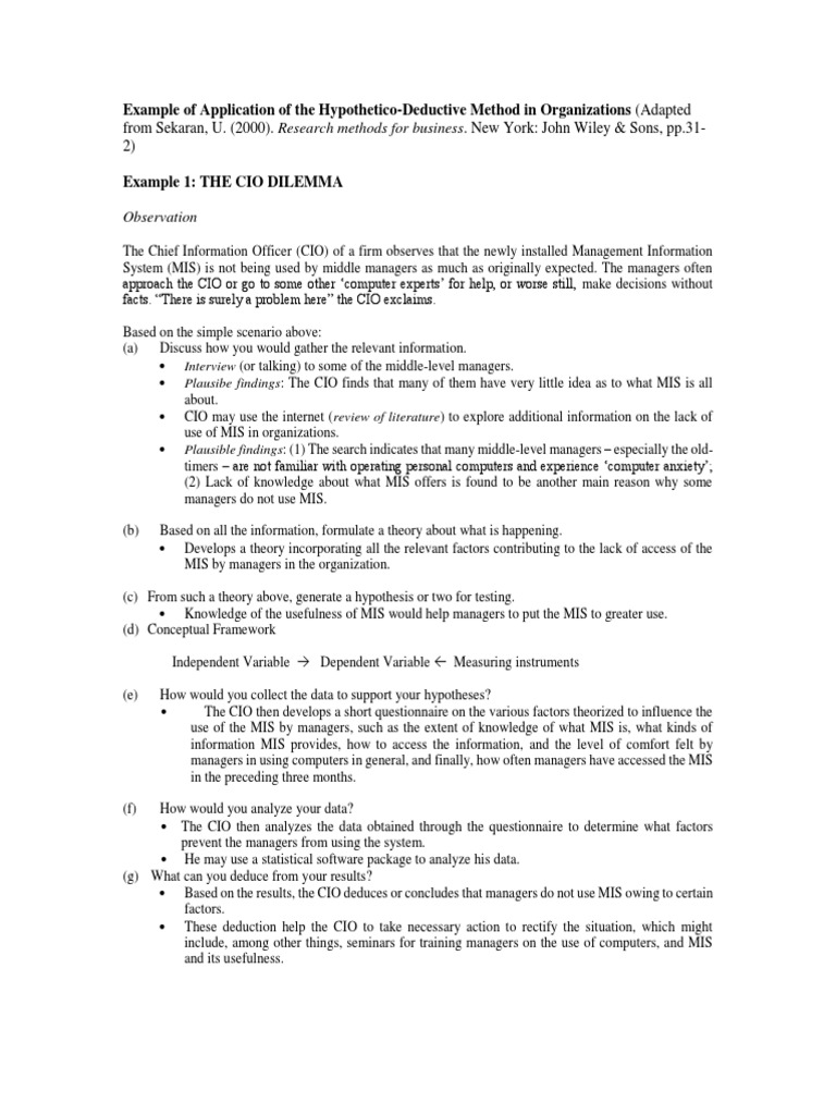 Hypothetico-Deductive Method in Action | PDF | Management Information ...