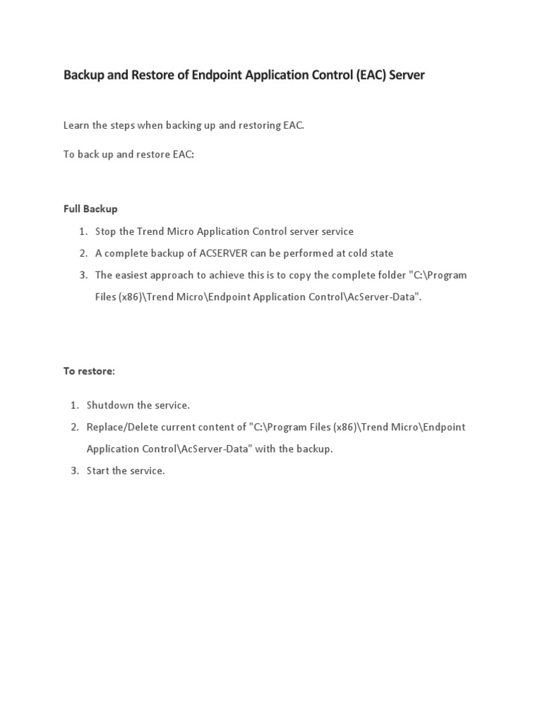 Endpoint Application Control Backup and Restore | PDF