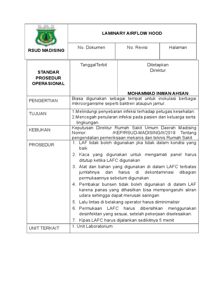 Sop Laminary Airflow Hood | PDF