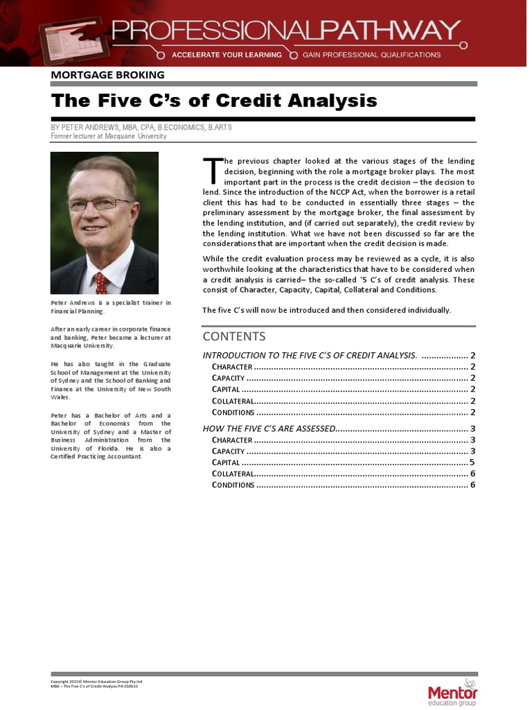 MB6The Five C S of Credit Analysis PA18072016 | PDF | Loans | Mortgage Loan