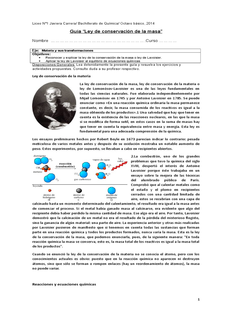 Guía 5 Química Ley de Conservación de La Masa | PDF | Reacciones ...