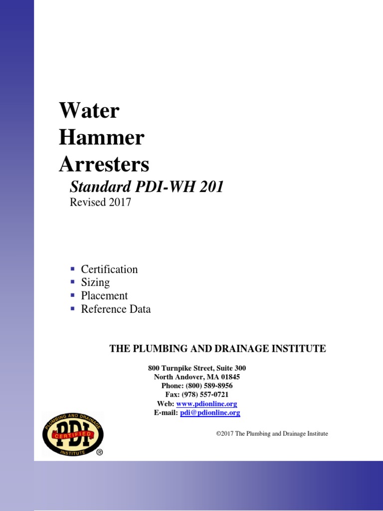 Water Hammer Arrestor PDI | PDF | Valve | Pressure Measurement