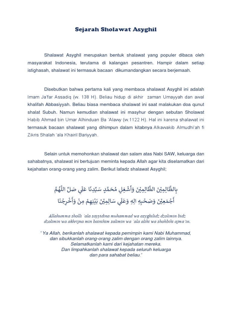 Sejarah Sholawat Asyghil | PDF