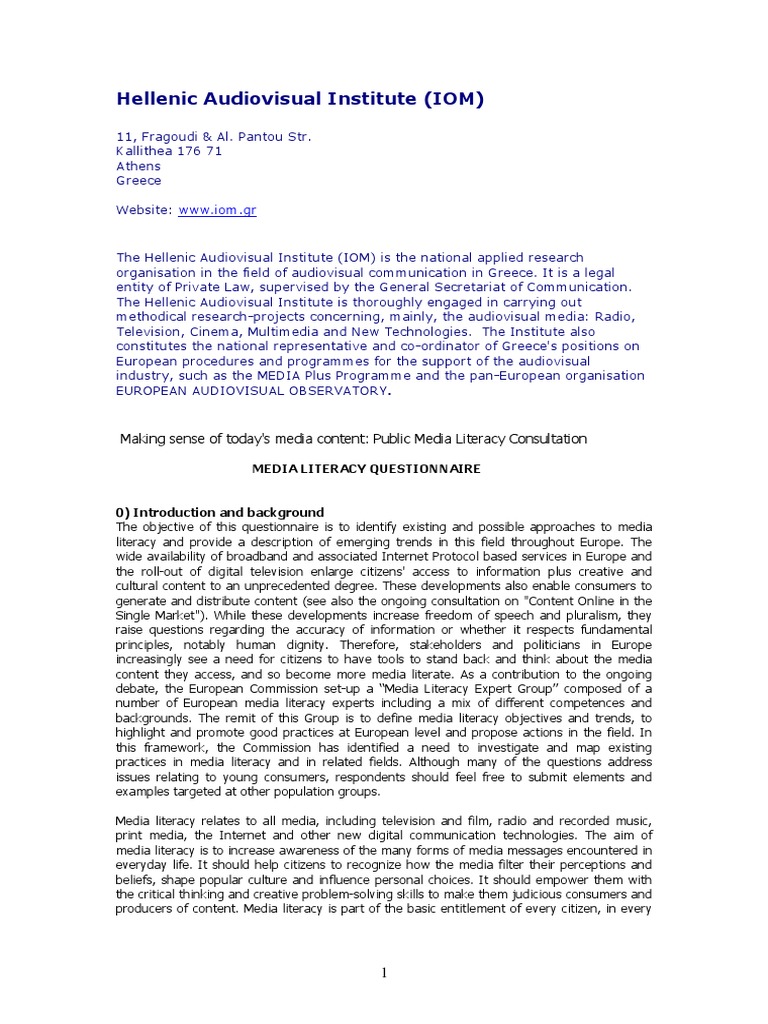 Media Literacy Questionaire | PDF | Mass Media | Internet