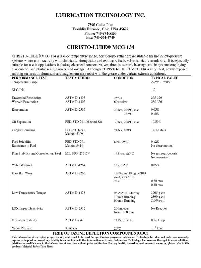 Christo Lube MCG 134 Tech Data | PDF | Corrosion | Chemistry