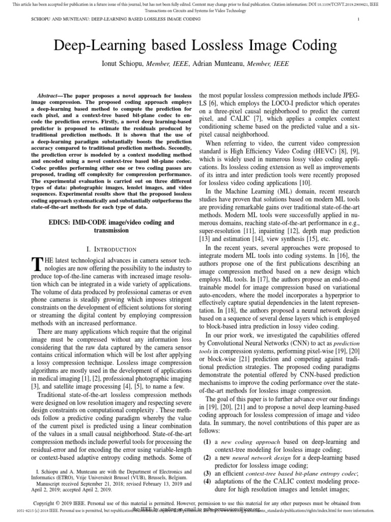 Deep Learning Based Lossless Image Coding Pdf Data Compression Deep Learning