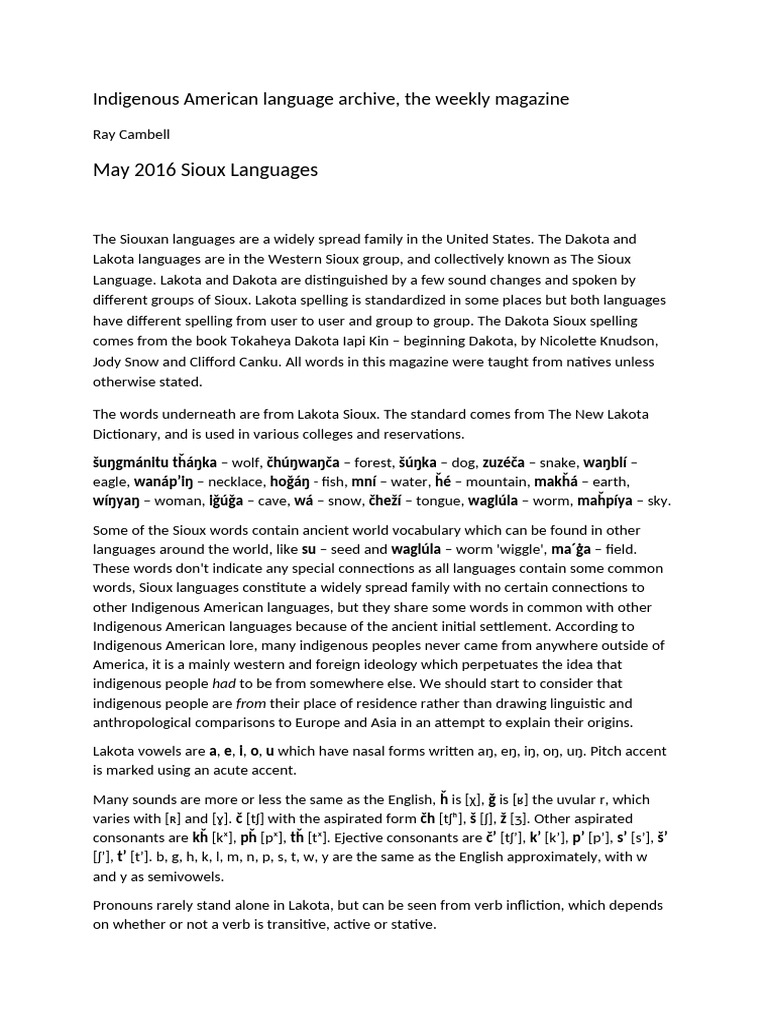 Sioux Languages | PDF | Lakota People | Sioux