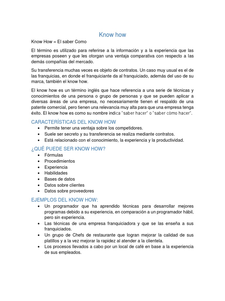 Contrato de Know How: Definición y Ejemplos | PDF | Saber como ...