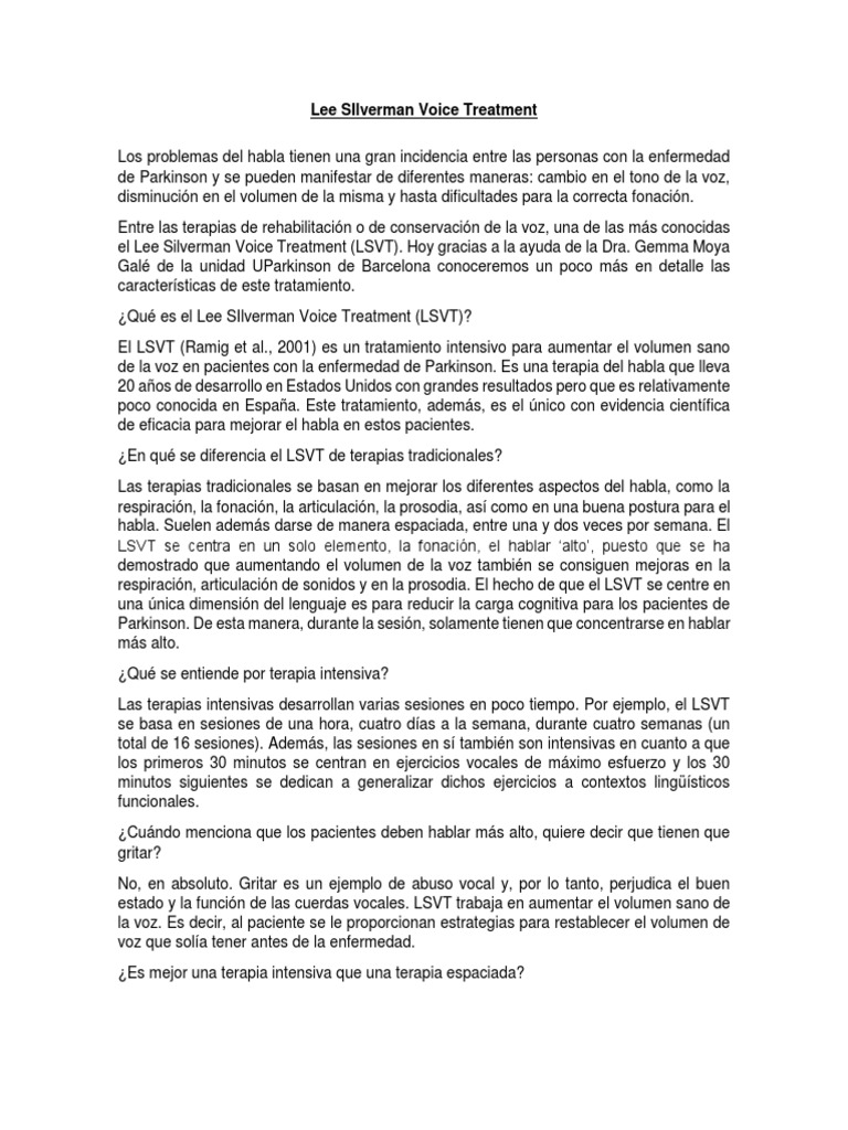 Lee SIlverman Voice Treatment | PDF | Enfermedad de Parkinson ...