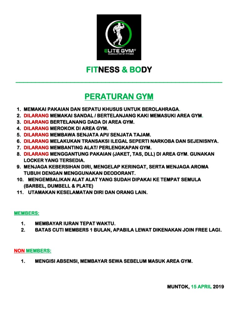 Gym Etiquette and Regulations | PDF