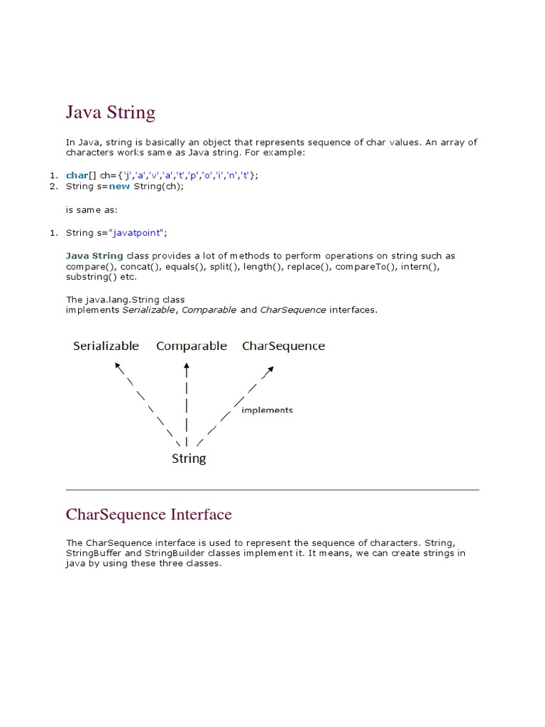 Java String: Charsequence Interface | PDF | String (Computer Science) | Class (Computer Programming)