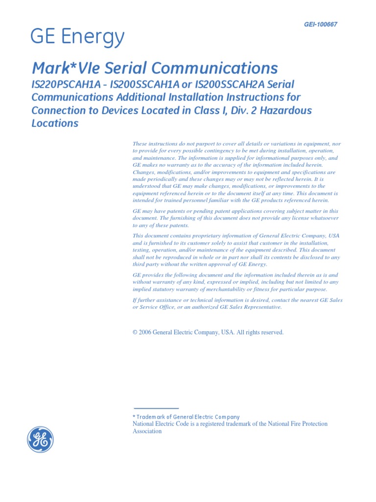 GEI-100667 Mark VIe Serial Communications | Download Free PDF ...