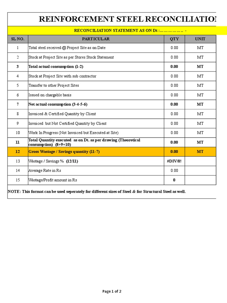 Steel Reconciliation Statement Format | PDF | Economies | Business