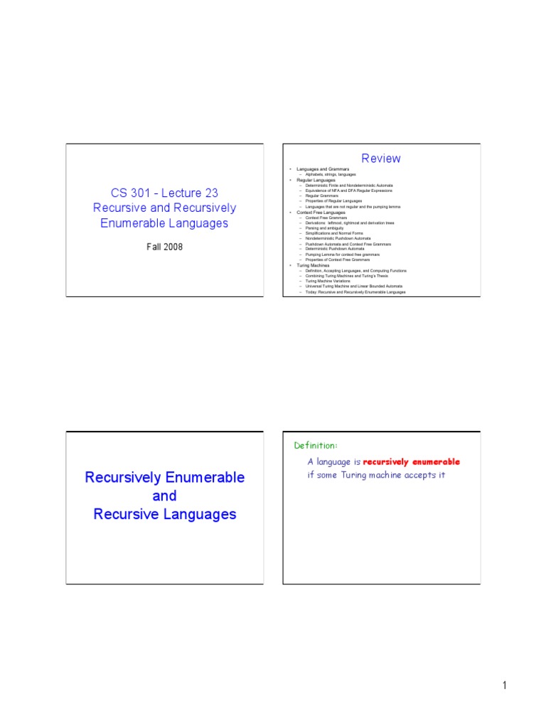 Review Recursively Enumerable And Recursive Languages Pdf Models Of Computation Linguistics