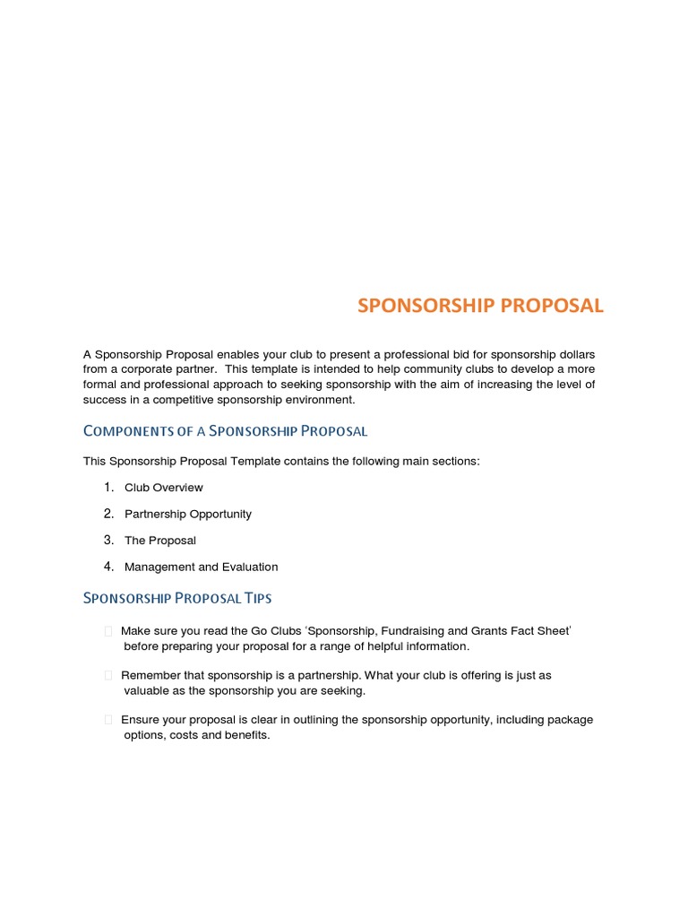 Sponsorship Proposal | PDF | Sponsor (Commercial) | Business