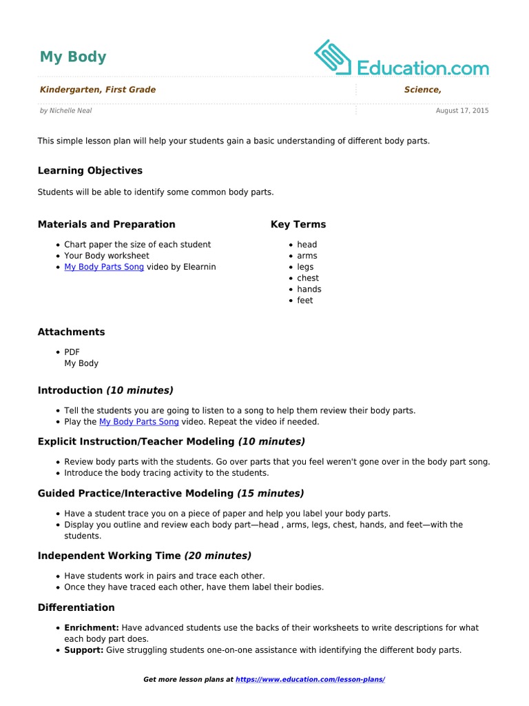 My Body PDF | Download Free PDF | Lesson Plan | Change