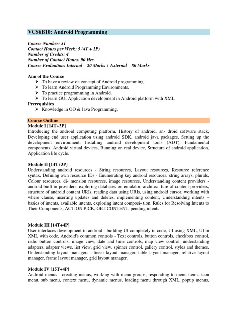 Android Syllabus | PDF | Android (Operating System) | Computer Programming