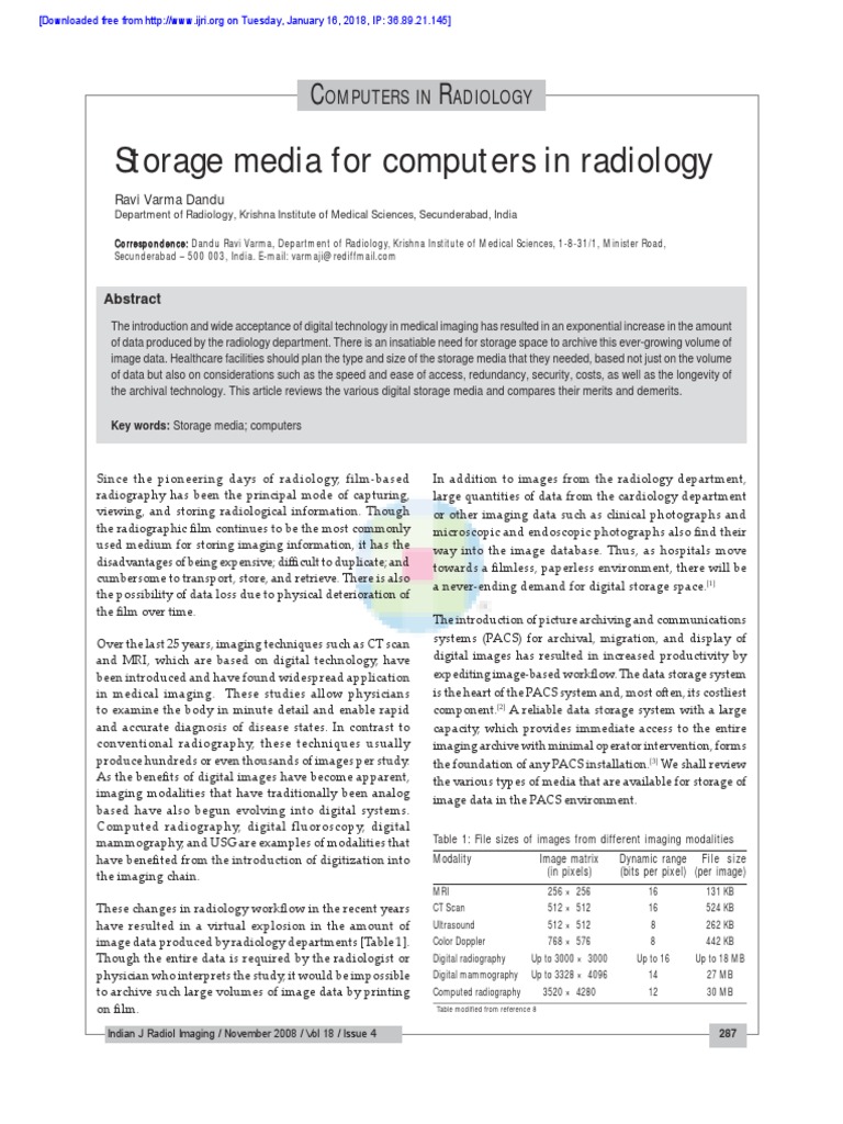 Komputer Pada Radiografi Storage IndianJRadiolImaging184287-7637852 ...