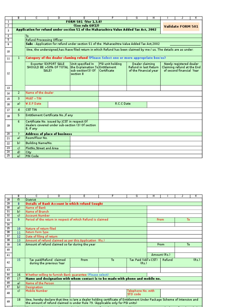 FORM 501 (Ver 1.3.0) (See Rule 60 (1) ) Application For Refund Under ...