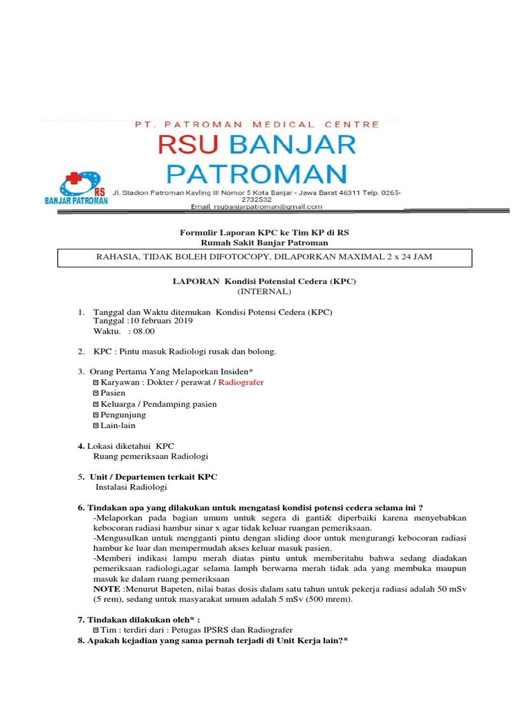 Form - Pelaporan KPC Radiologi | PDF