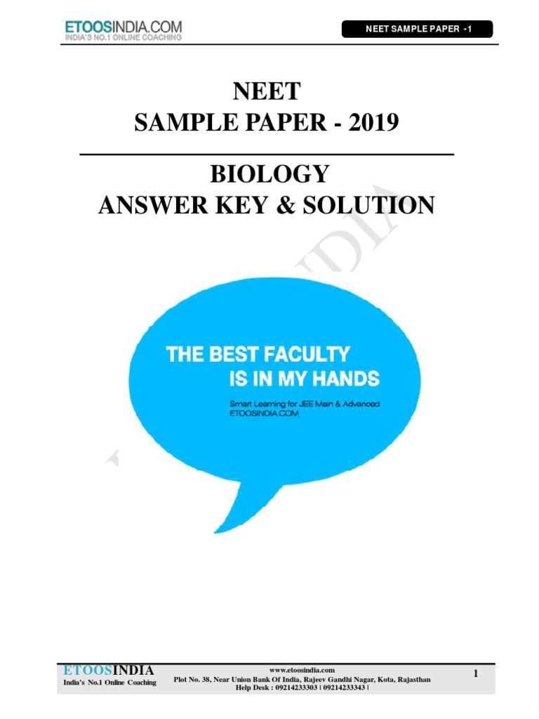 SI N D IA: Neet Sample Paper - 2019 Biology Answer Key & Solution | PDF ...