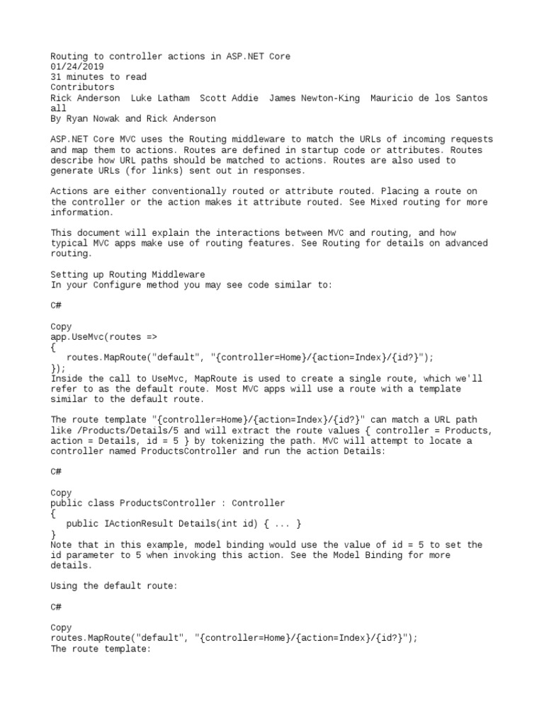 Routing in ASP - Net Core | PDF | C Sharp (Programming Language ...