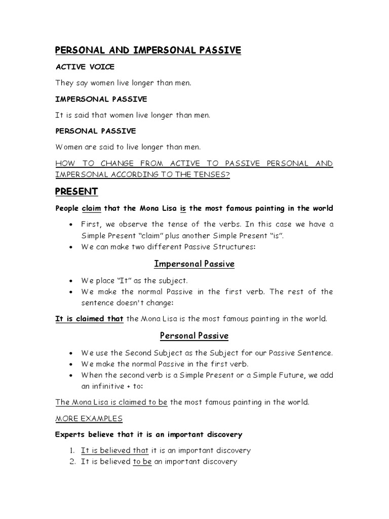 Personal and Impersonal Passive | PDF | Perfect (Grammar) | Verb