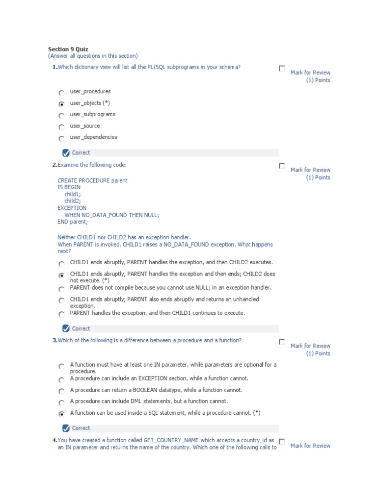 Section 9 Quiz PLSQL | PDF | Pl/Sql | Information Retrieval