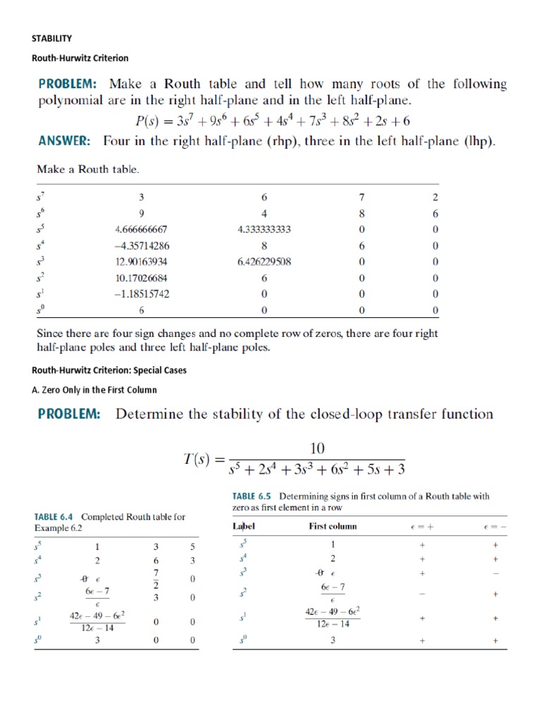Routh-Hurwitz Stability Criteria Explained | PDF