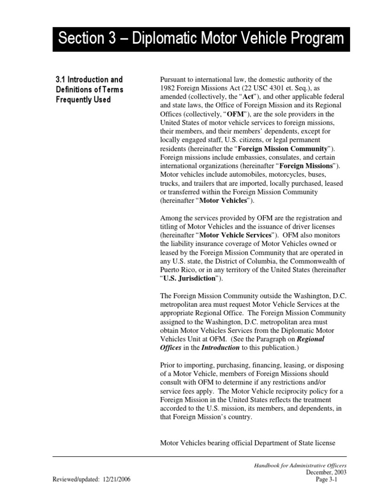 Diplomatic Motor Vehicle Program | PDF | Vehicle Insurance | Liability ...