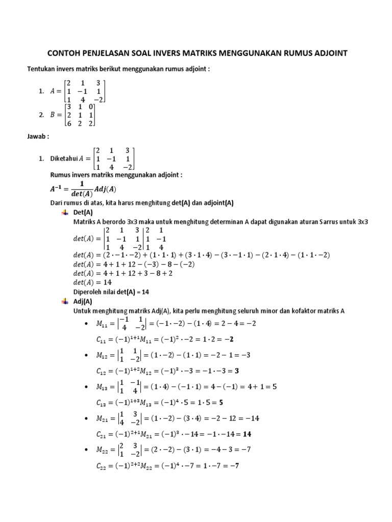 Invers Matriks dengan Rumus Adjoint | PDF