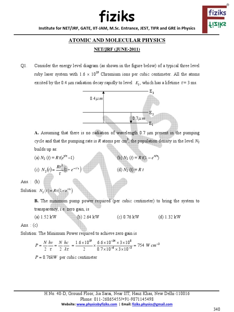 Atomic and Molecular Physics - NET-JRF | PDF | Electron Configuration ...