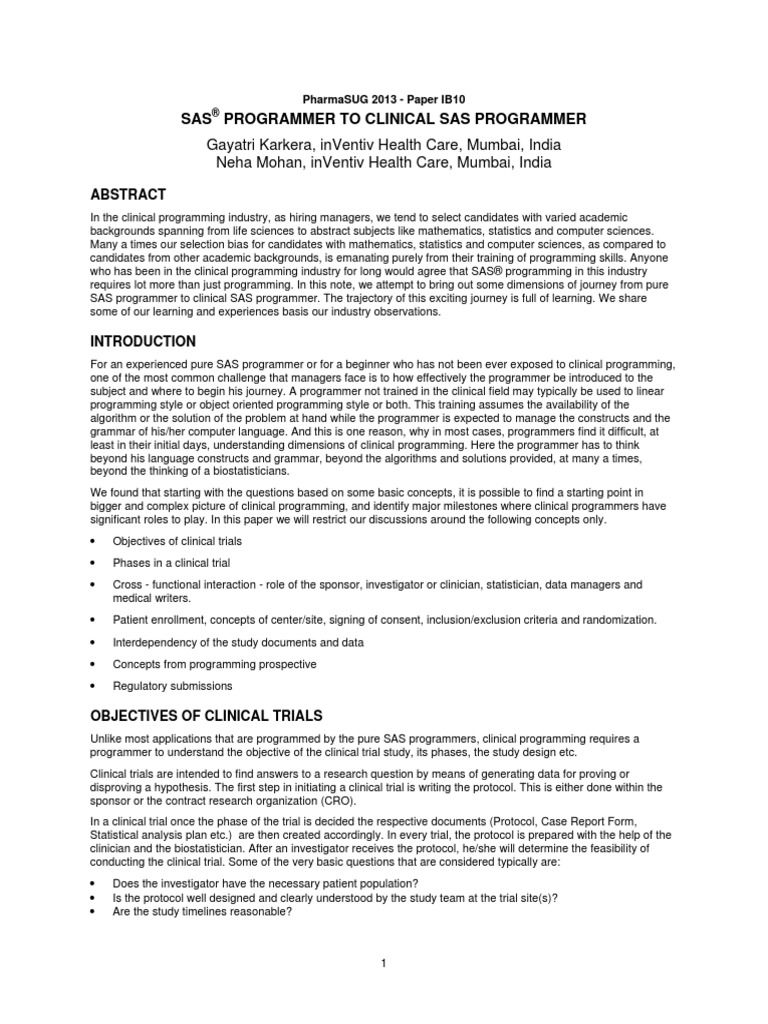 SAS Programmer To Clinical Sas Programmer | PDF | Phases Of Clinical ...