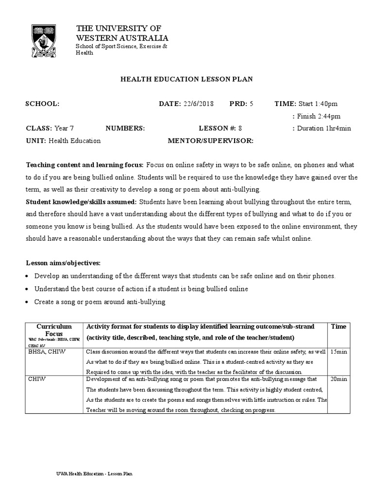 Week 5 Year 7 Lesson Plan 22-6 | PDF | Lesson Plan | Teachers