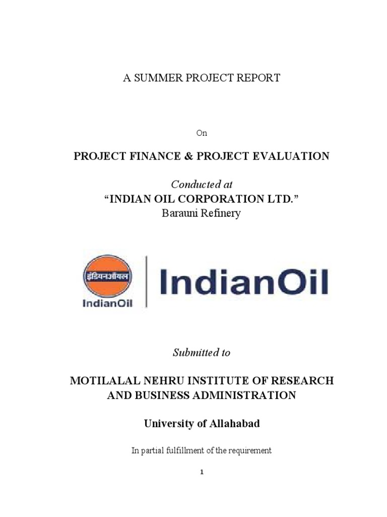 A Summer Project Report | PDF | Oil Refinery | Capital Budgeting