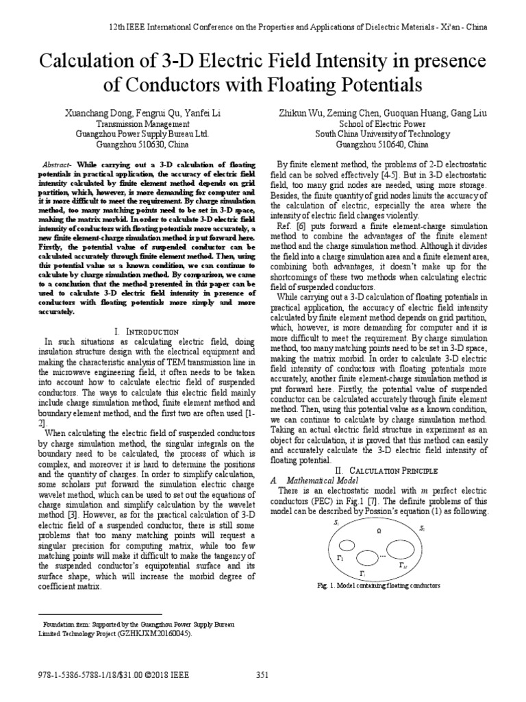 Calculation of 3-D Electric Field Intensity in Presence of Conductors With Floating Potentials ...