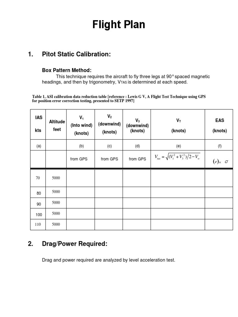 Flight Plan: 1. Pitot Static Calibration | PDF | Aviation | Aerospace