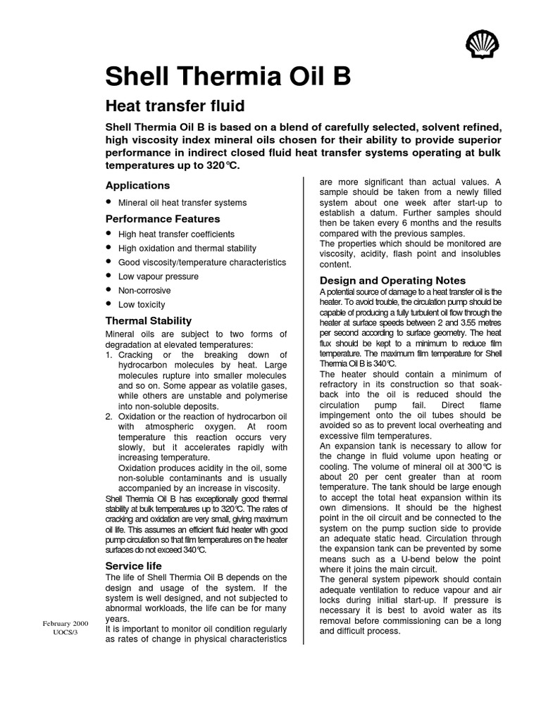 Shell Thermia Oil B Specifications | PDF | Viscosity | Hvac