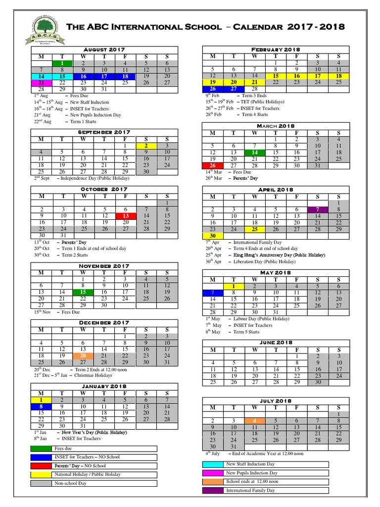 The ABC International School - Calendar 2017 - 2018: ST TH TH TH TH ST ...