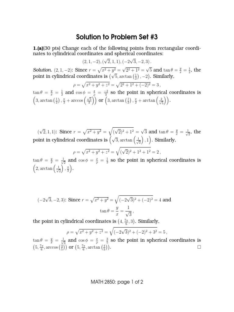 Solution To Problem Set #3: 1. (A) (30 PTS) Change Each of The Following Points From Rectangular ...