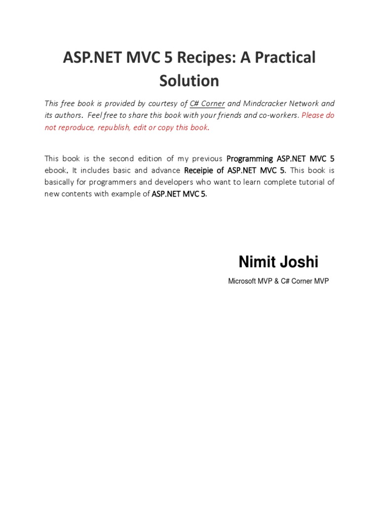ASP Net MVC 5 Recipes A Practical Solution | PDF | Model–View ...
