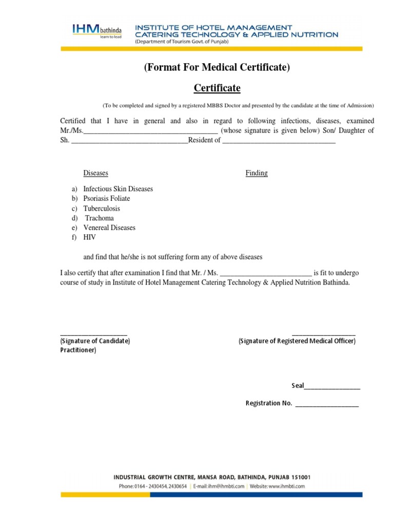 (Format For Medical Certificate) Certificate | Download Free PDF ...