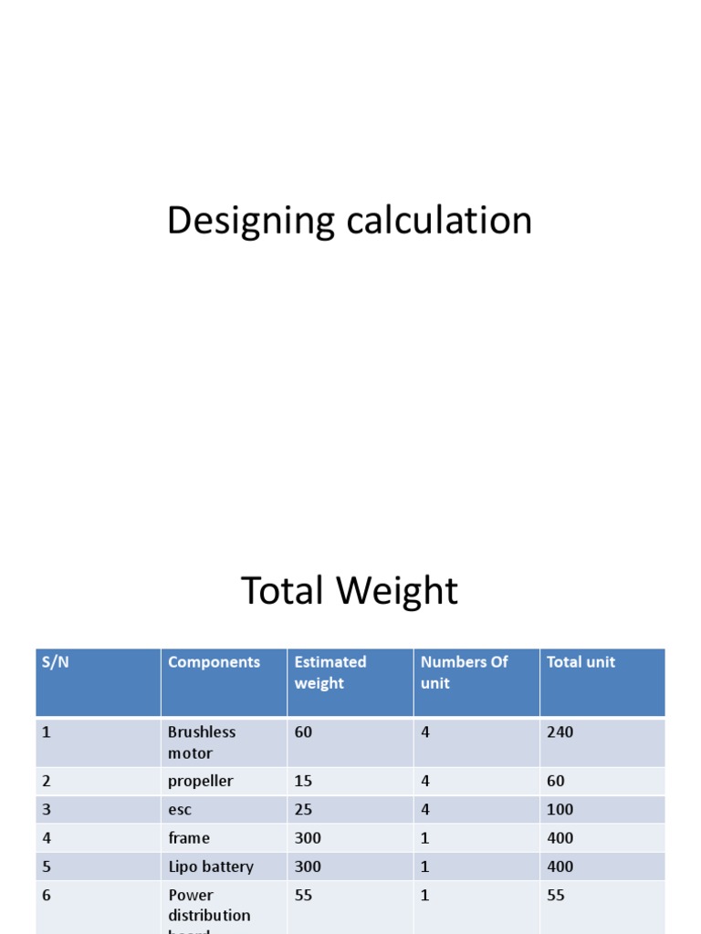 Drone Component Weight & Thrust Calculation | PDF | Science & Mathematics
