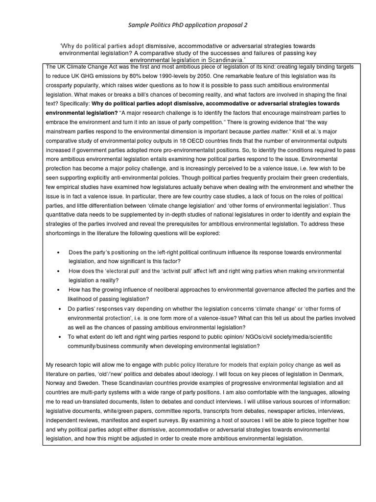 Sample PHD Proposal 2york | PDF | Environmental Law | Public Sphere