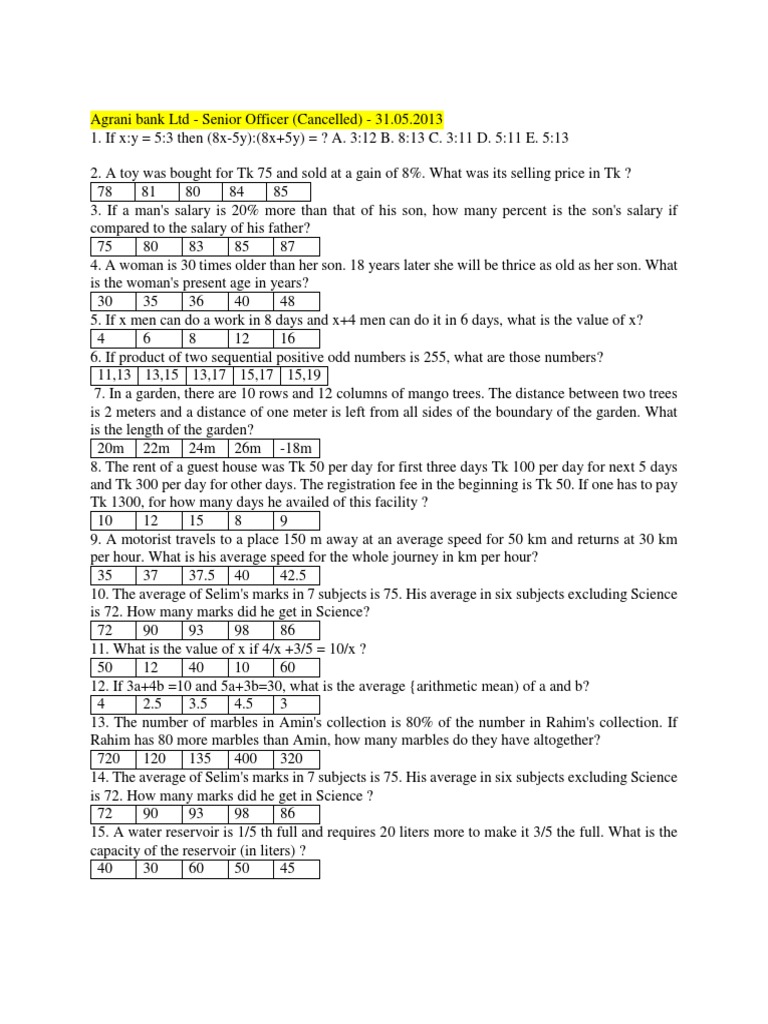 Bank Exam 2013 | PDF | Fraction (Mathematics) | Elementary Mathematics