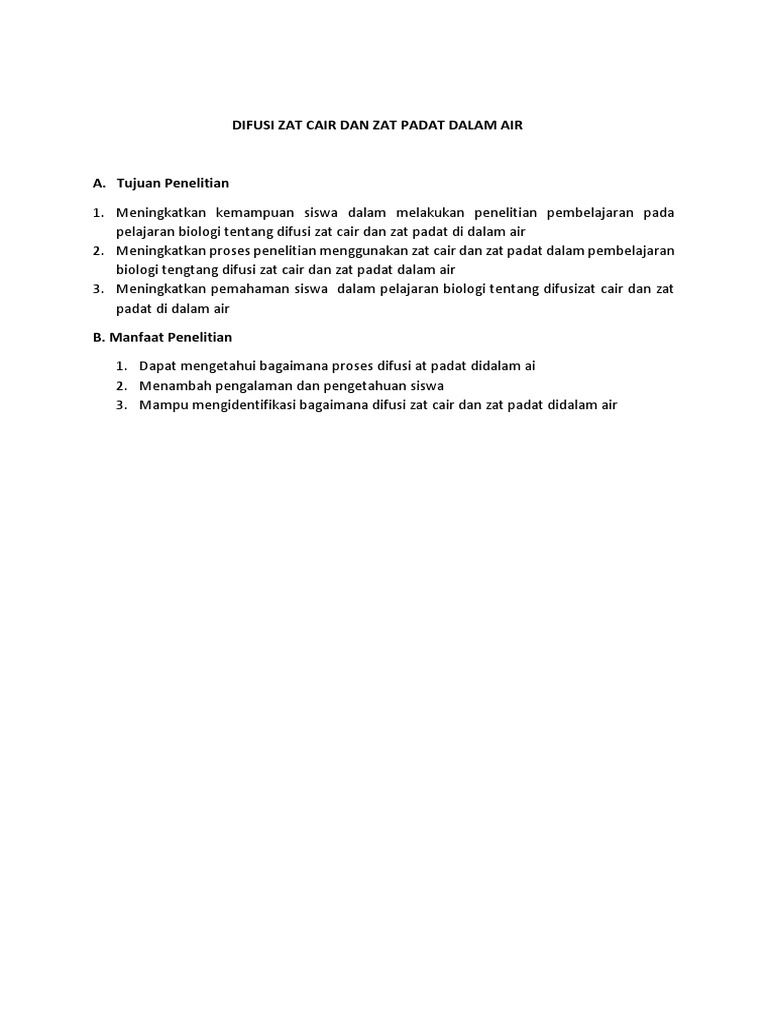 Difusi Zat Cair Dan Zat Padat Dalam Air | PDF