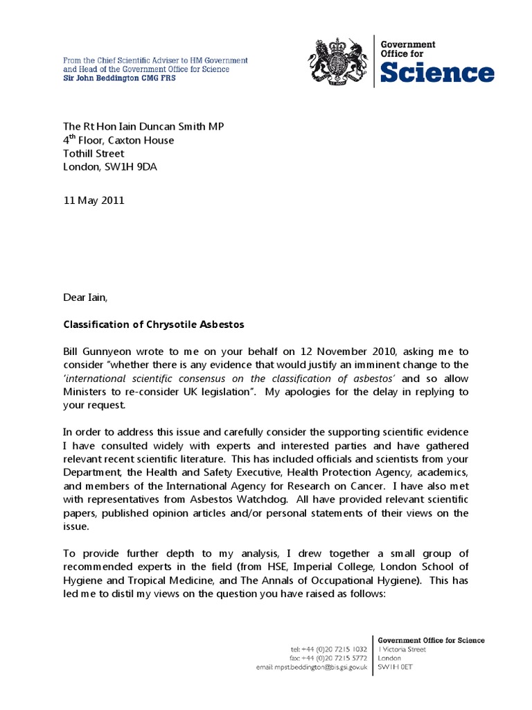 11 943 Classification of Chrysotile Asbestos Letter | PDF | Asbestos ...