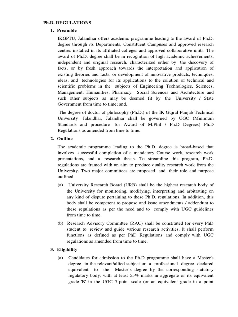 00 IKG PTU Draft PH - D Regulations (Agenda 13-05-2017 Annexure - III ...